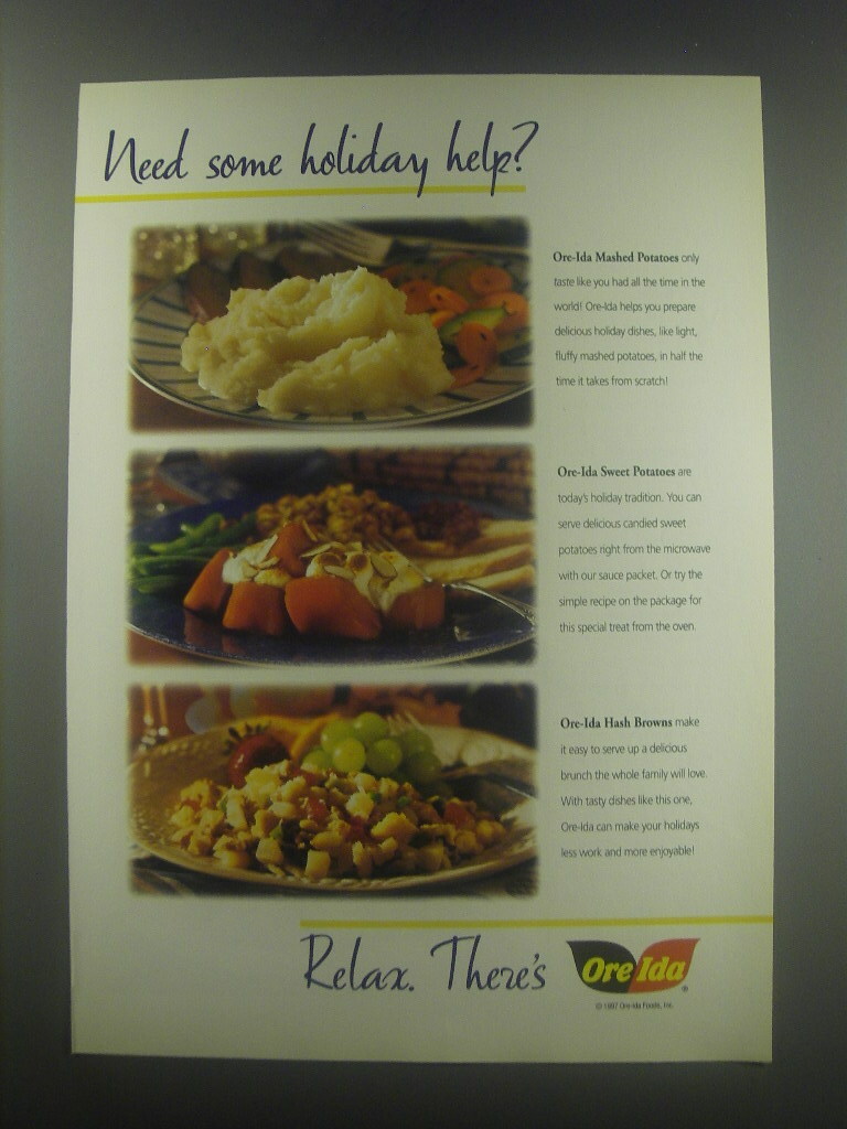 1997 Ore-Ida Advertisement - Mashed Potatoes, Sweet Potatoes and Hash ...