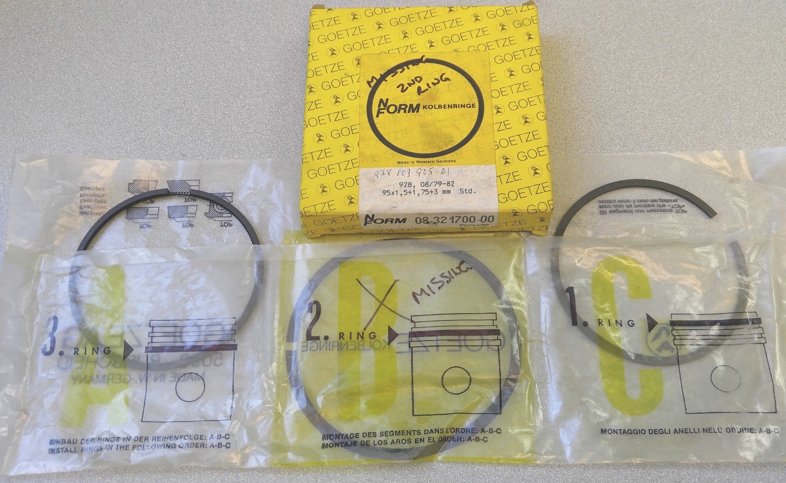 INCOMPLETE SET OF BRAND NEW ORIGINAL GENUINE NUFORM PORSCHE 928 PISTON ...