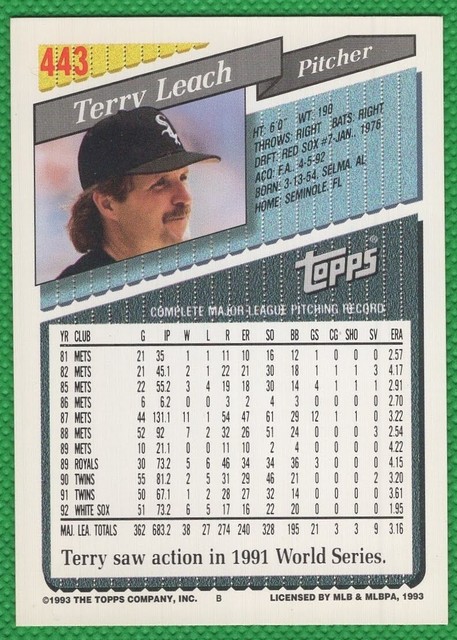 1993 Topps - #443 Terry Leach for sale online | eBay