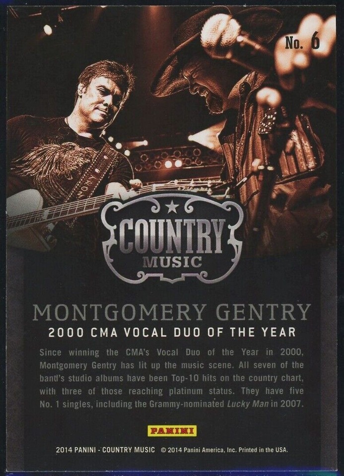 2014 Panini Country Music Montgomery Gentry Award Winners Insert Vocal ...