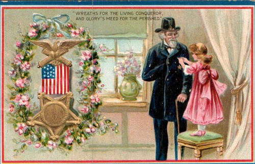 C 1909 DECORATION DAY PC YOUNG GIRL PINS GAR GRAND ARMY OF REPUBLIC ...