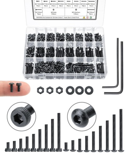 1590Pcs M3 Button Head Socket Cap Screws Nut&Bolt Assortment Kit(18 ...