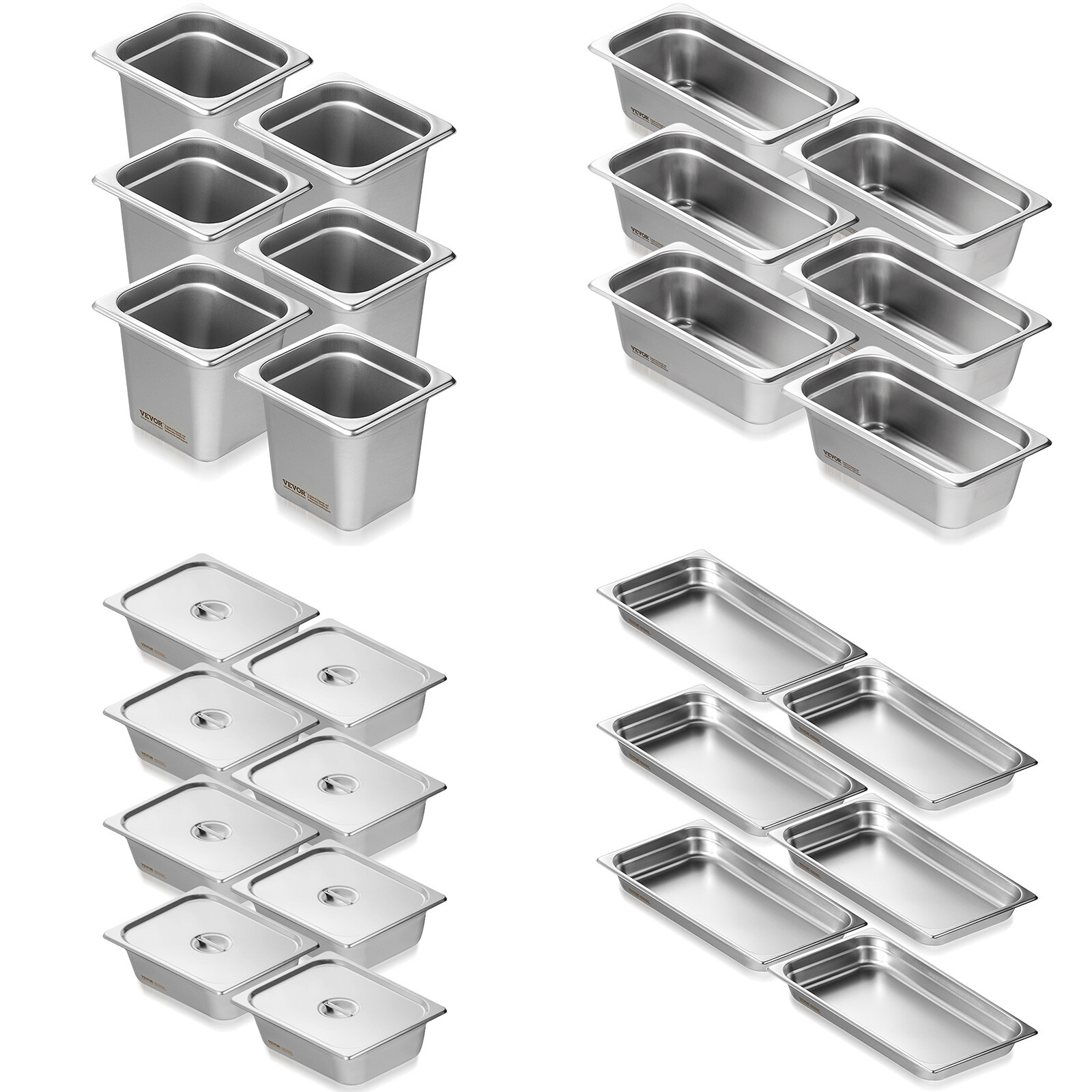 VEVOR 2"4"6" Steam Table Pans Hotel Food Prep Pan Stainless Steel Multi ...