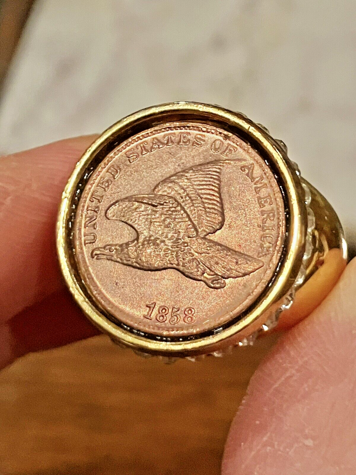 Handmade Gold/CZ Replica 1858 American US Flying Eagle Cent Coin Ring ...