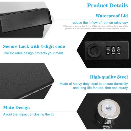Mail Boxes with Combination Lock,Locking Mailbox Wall Mounted,Security ...