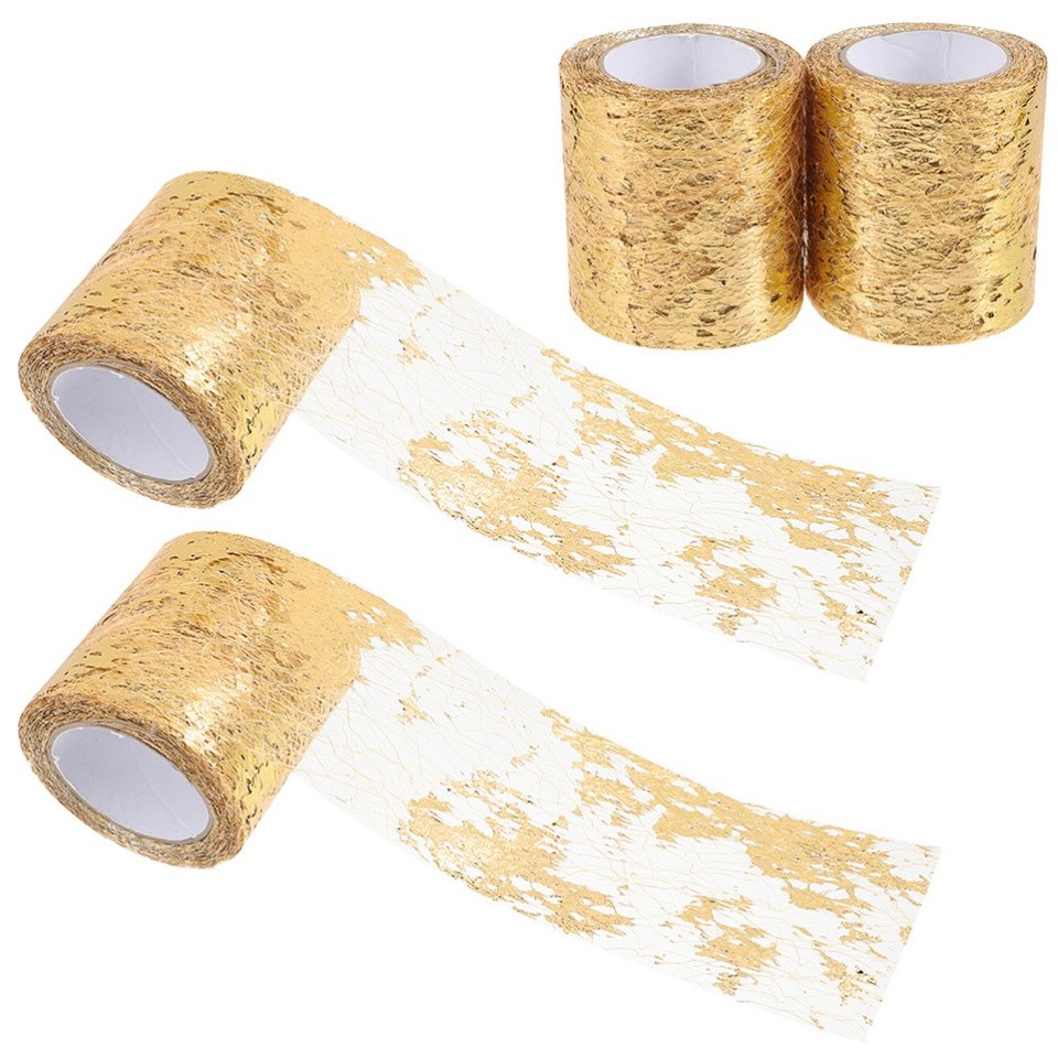 4 Rolls Gold Tulle Ribbon Mesh Tulle Fabric Gauze Tulle Roll for DIY ...
