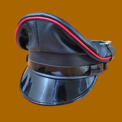 Army, muir, Biker, peaked, Gay, Cap, police Hat black with Red trim All ...