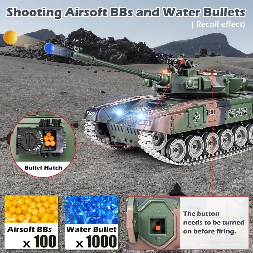 1:18 RC Tank RUS T-90 Remote Control Tank Model Battle Toys Military ...