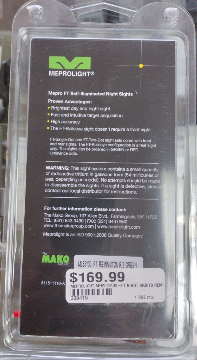 Meprolight 63130r FT Bullseye Rear Sight Remington R1 Red for sale ...