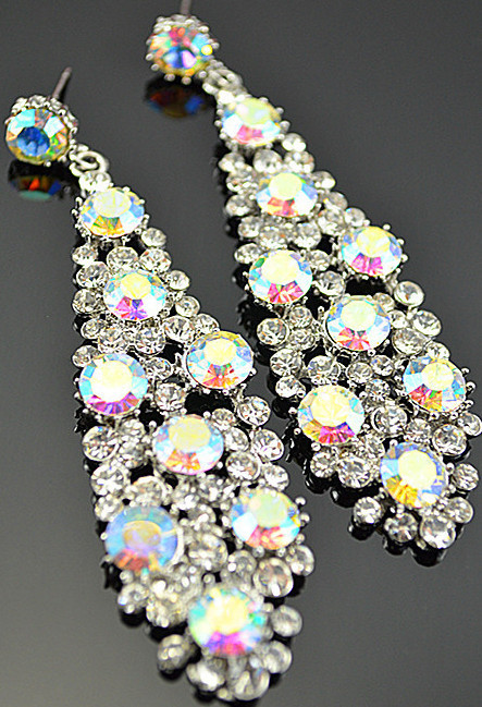 Gorgeous Rhinestone Crystal Long Drop Chandelier Earrings (5 Color ...