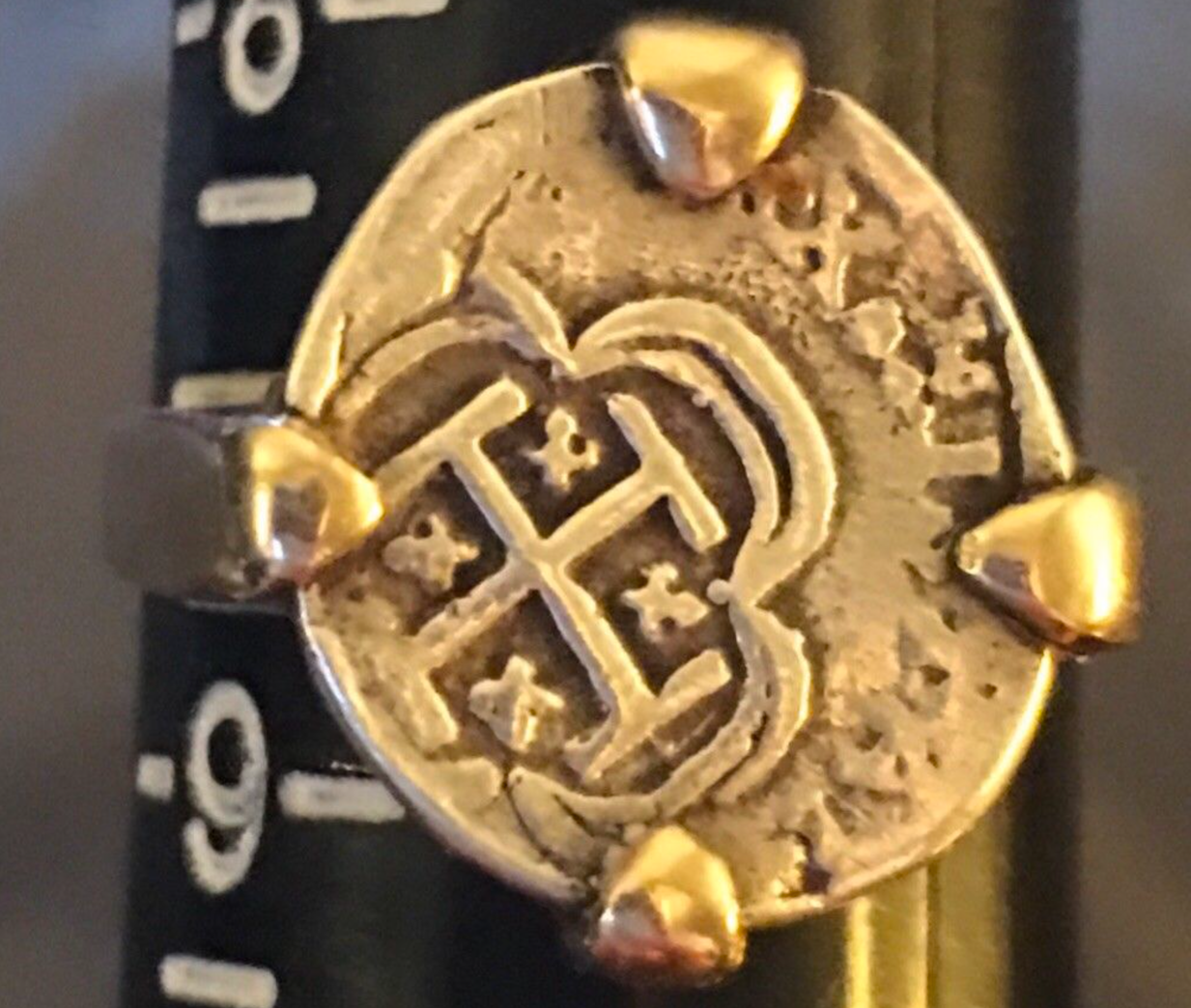 SPAIN 2 ESCUDOS (REPODUCTION) 14K GOLD RING PIRATE GOLD COINS SHIPWRECK ...