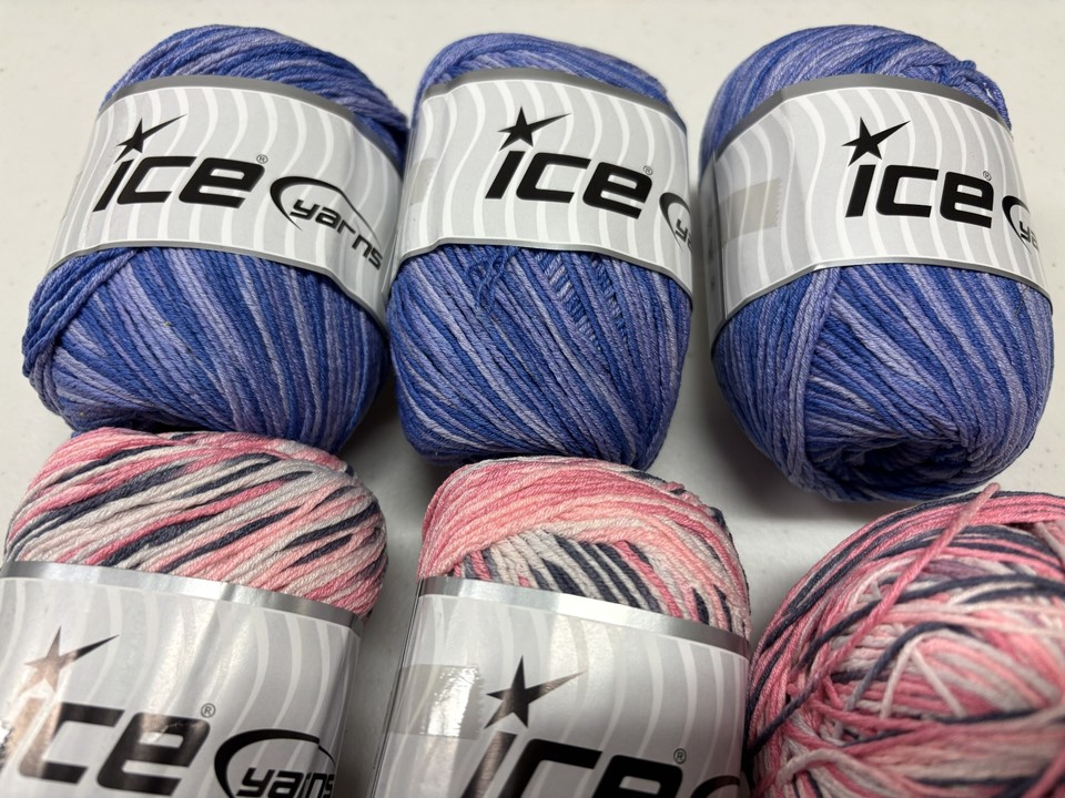 6 Skeins Ice Yarn Dream Varigated Purples Pinks #3 Wt. Acrylic Easy ...