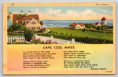 Postcard Cape Cod MA-Massachusetts Marjorie Bassett Poem, Ocean View ...