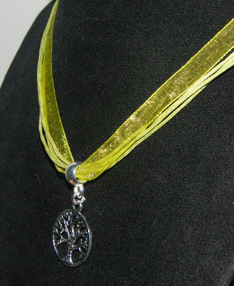 Organza Ribbon Necklace : Silver Tree of Life Pendant Green 17" Pagan ...