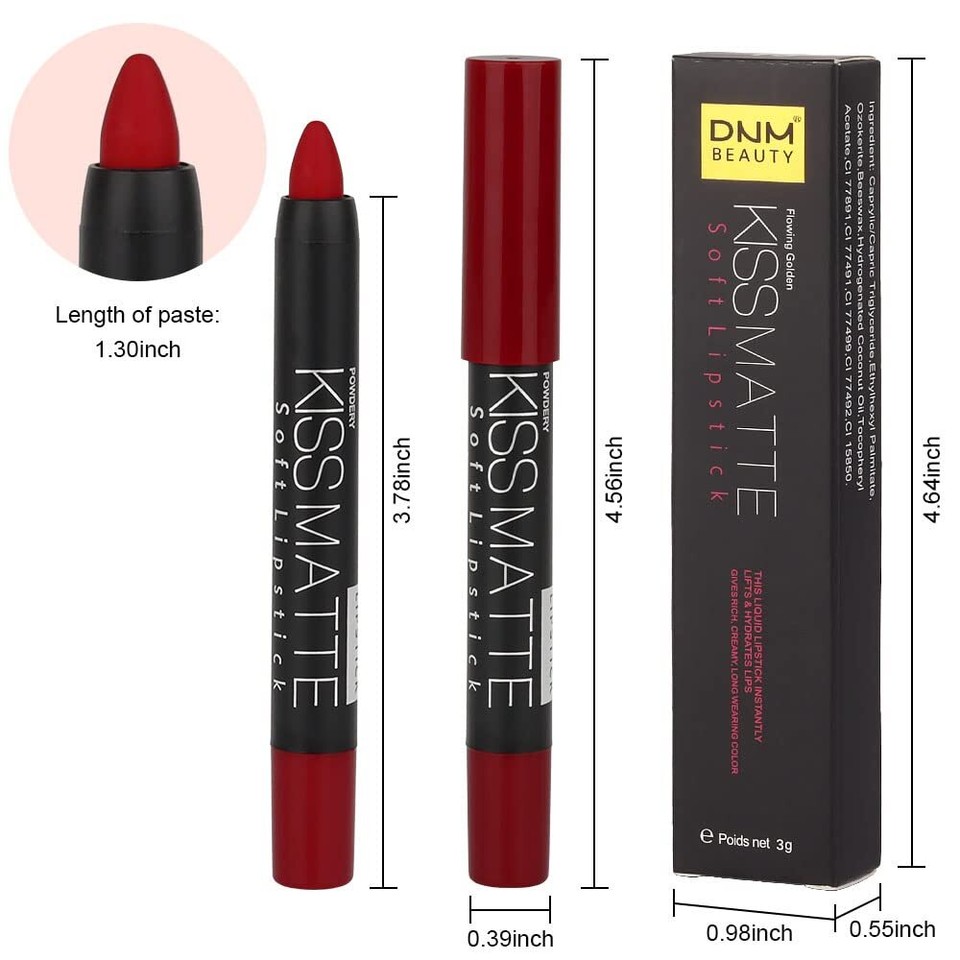 evpct DNM 3Pcs Dark Ruby Deep Red Matte Lipstick and Lip Crayon Sticks ...
