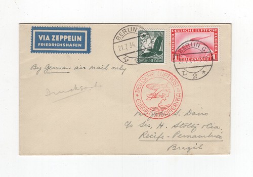 1934 3rd Reich Berlin conn. Flight 4th SAF Zeppelin flight postcard SI ...