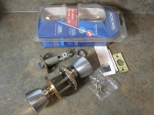 Schlage Passage Lever Set Doorknobs Handle Keyless Silver w Gold | eBay