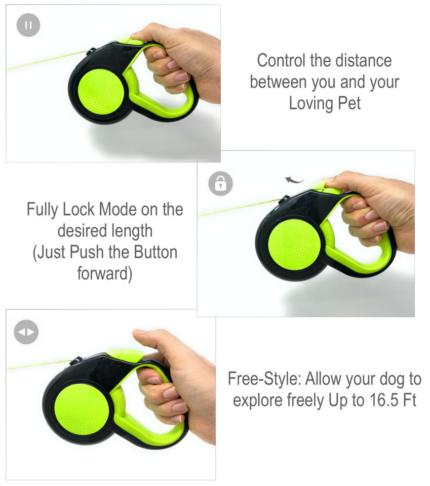 16.5FT Automatic Retractable Dog Leash Pet Collar Automatic Walking ...