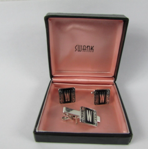 Swank Baroque Initial Monogrammed "W" Silver Tone & Black Cufflink ...