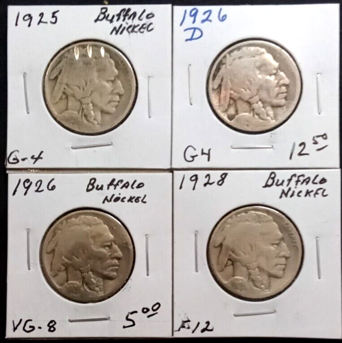 1926-D, 1925, 1926, 1928, Buffalo nickels - Lot of 4 nice coins for set ...