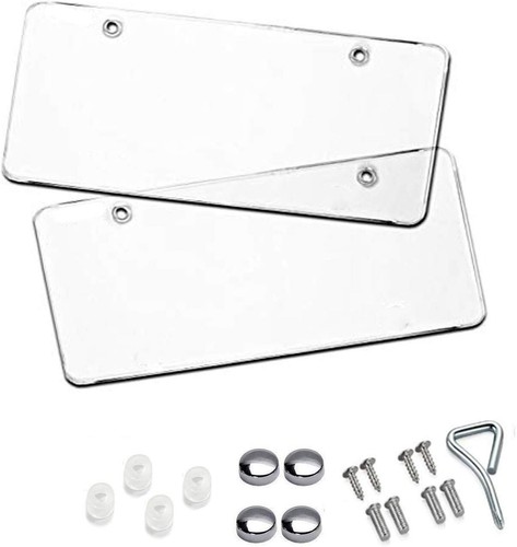 2x Clear Flat 2 holes License Plate Cover Shield Plastic Tag Protector ...
