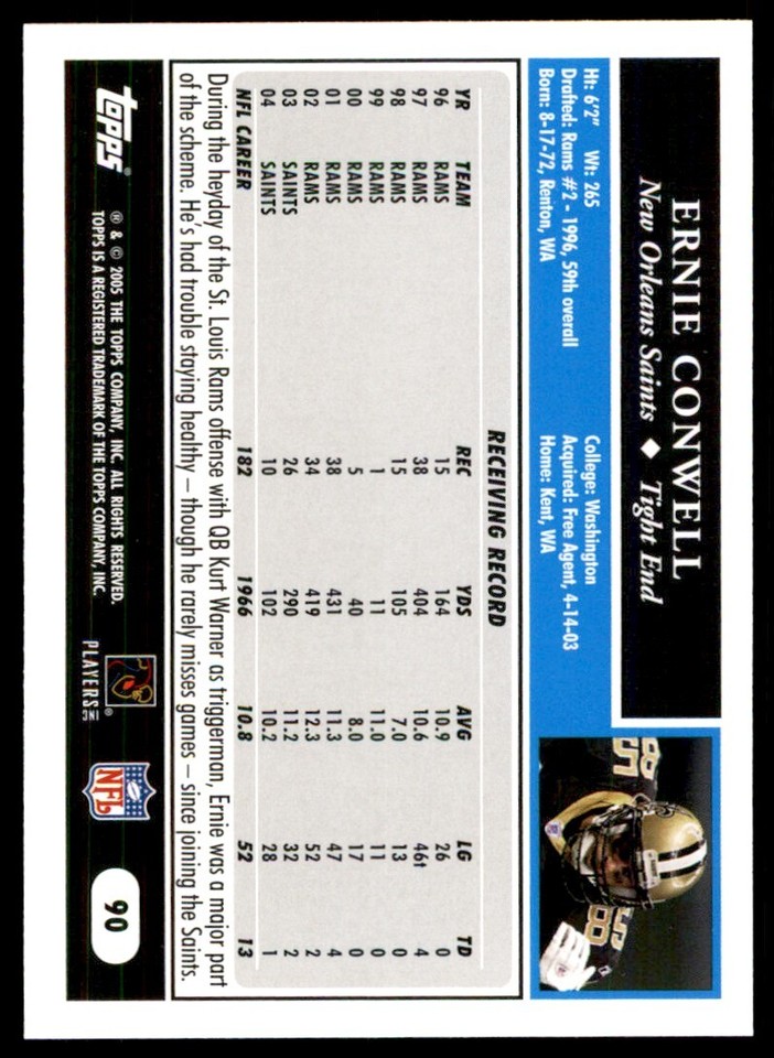 2005 TOPPS ERNIE CONWELL NEW ORLEANS SAINTS #90 | eBay