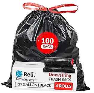 39 Gallon Trash Bags Drawstring (100 Count) Large 39 Gallon Heavy Duty ...