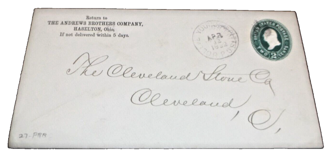 1892 ERIE RAILROAD P&LE CLEVELAND YOUNGSTOWN & PITTSBURGH RPO HANDLED ...