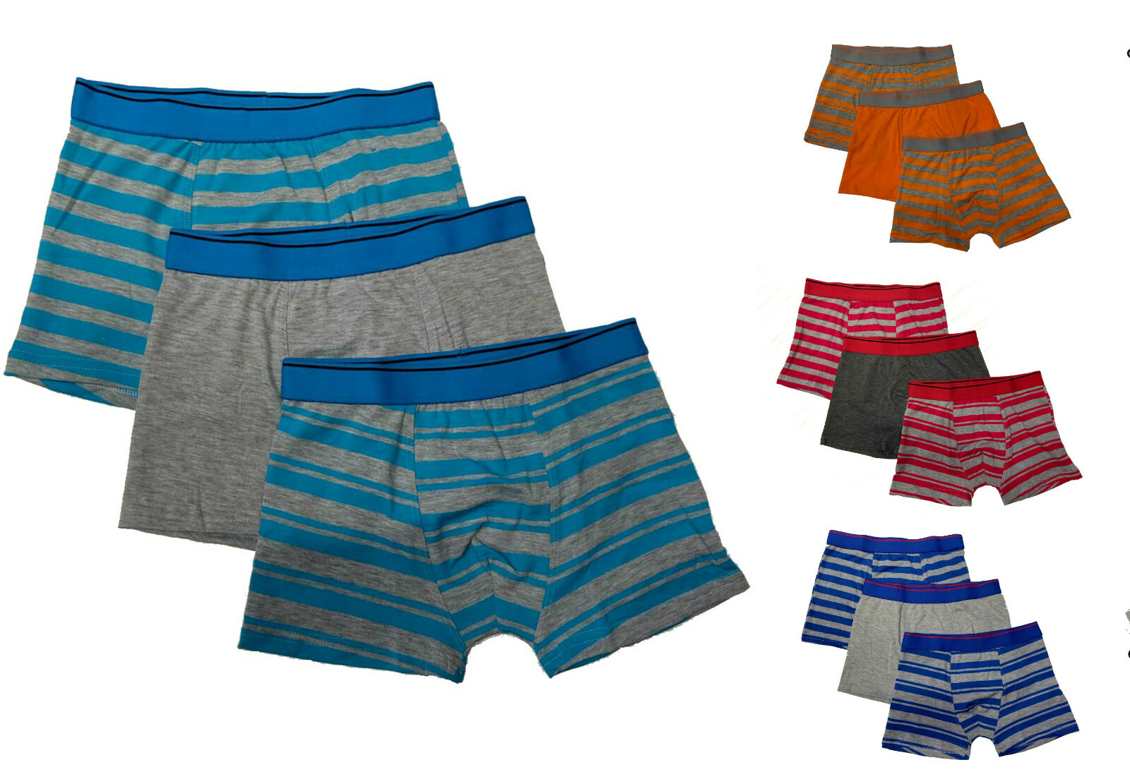Kids Boys Striped & Plain Boxer Shorts Pack of 3 Soft Cotton Brief ...