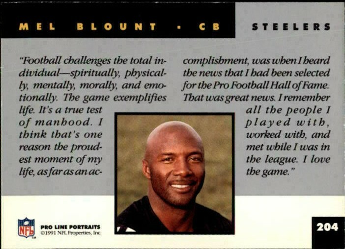 1991 PRO LINE PORTRAITS 😎 Football Card #204 - MEL BLOUNT, Pittsburgh ...
