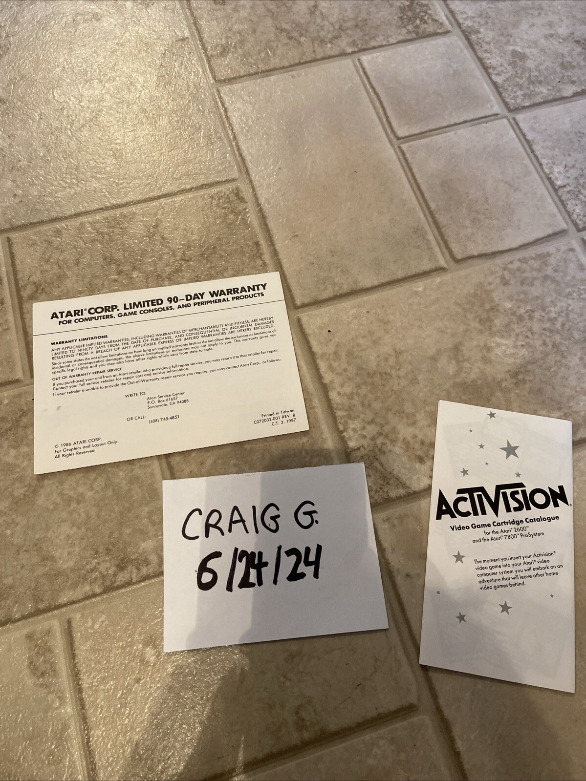 Vintage Atari 2600 7800 Warranty Card +!Activision Game Cartridge ...