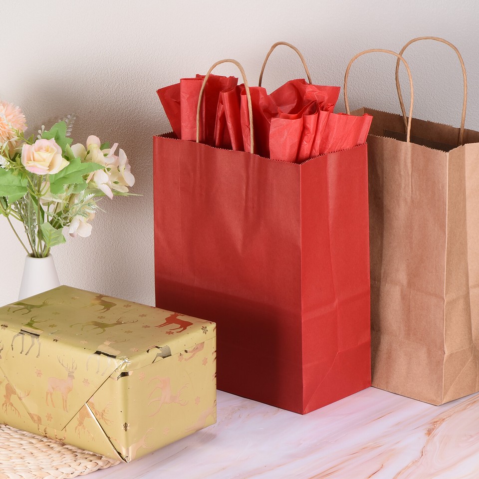 12Set 10.6x3.9x12.6" Favor Gift Bags Goodie Tote with Pink Tissue Paper ...