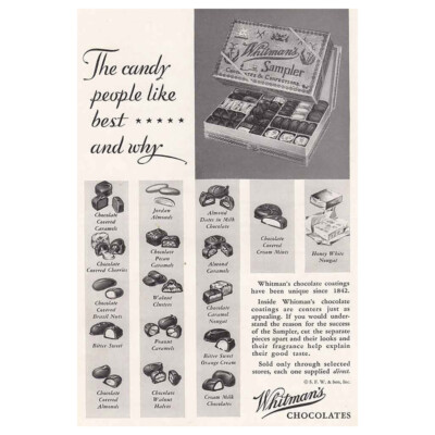 1931 Whitman's Chocolates Sampler: Candy People Like Best Vintage Print ...
