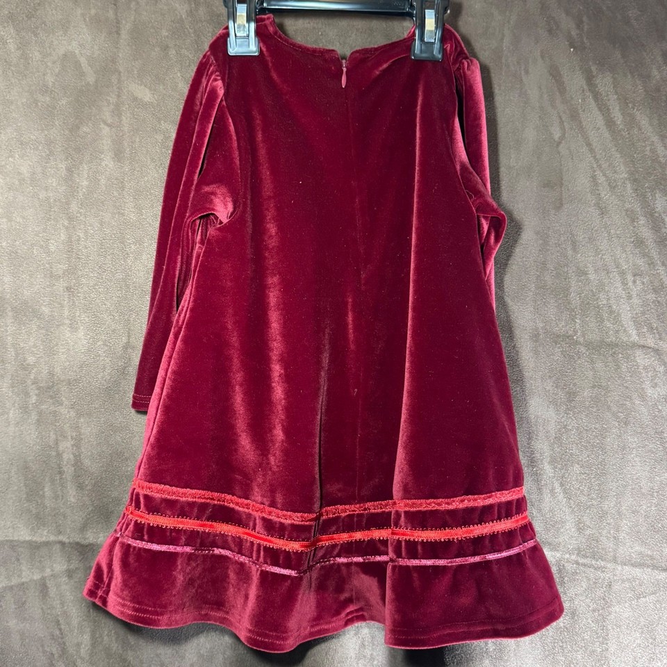 CC Bates Girls Velvet Christmas Tree Dress 3T Red Long Sleeve Holiday ...