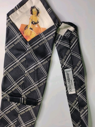 Dolce & Gabbana Tie 100% Silk Black Logo Diagonal Plaid 58" Italy VTG ...