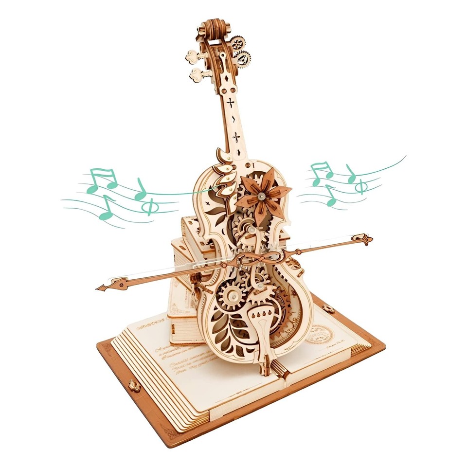 ROKR 3D Wooden Puzzle Magic Cello Mechanical Music Box Model Kit Decor ...