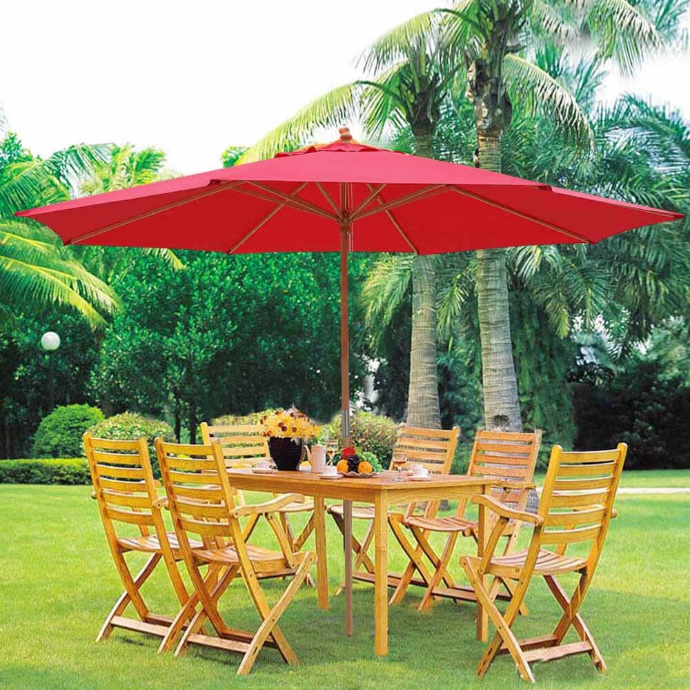 XL Shade 13Ft Wood Patio Umbrella 8 Rib 48mm Pole Table Parasol Outdoor ...