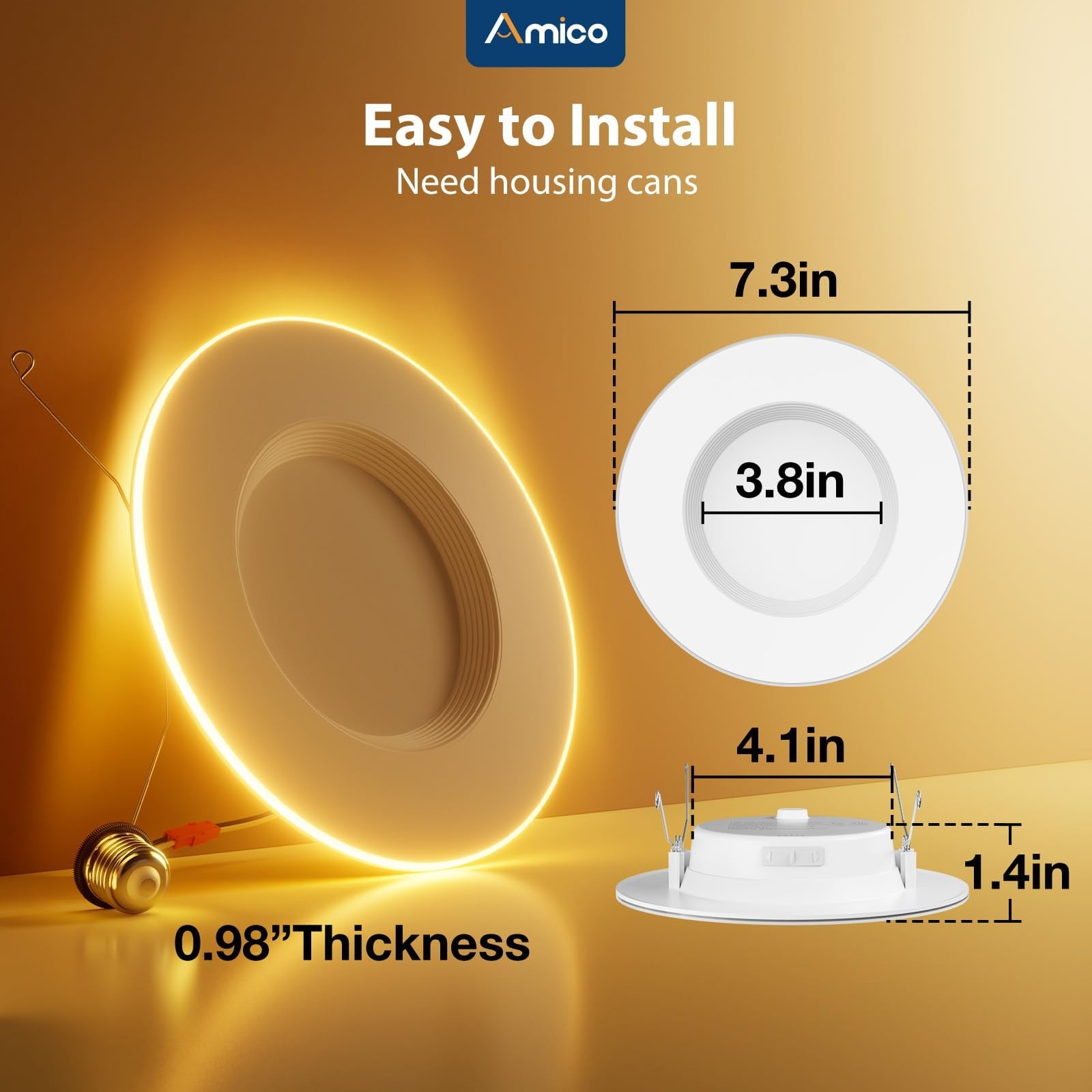 12 Pack 5/6 Inch LED Can Lights with Night Light, 5CCT Retrofit ...