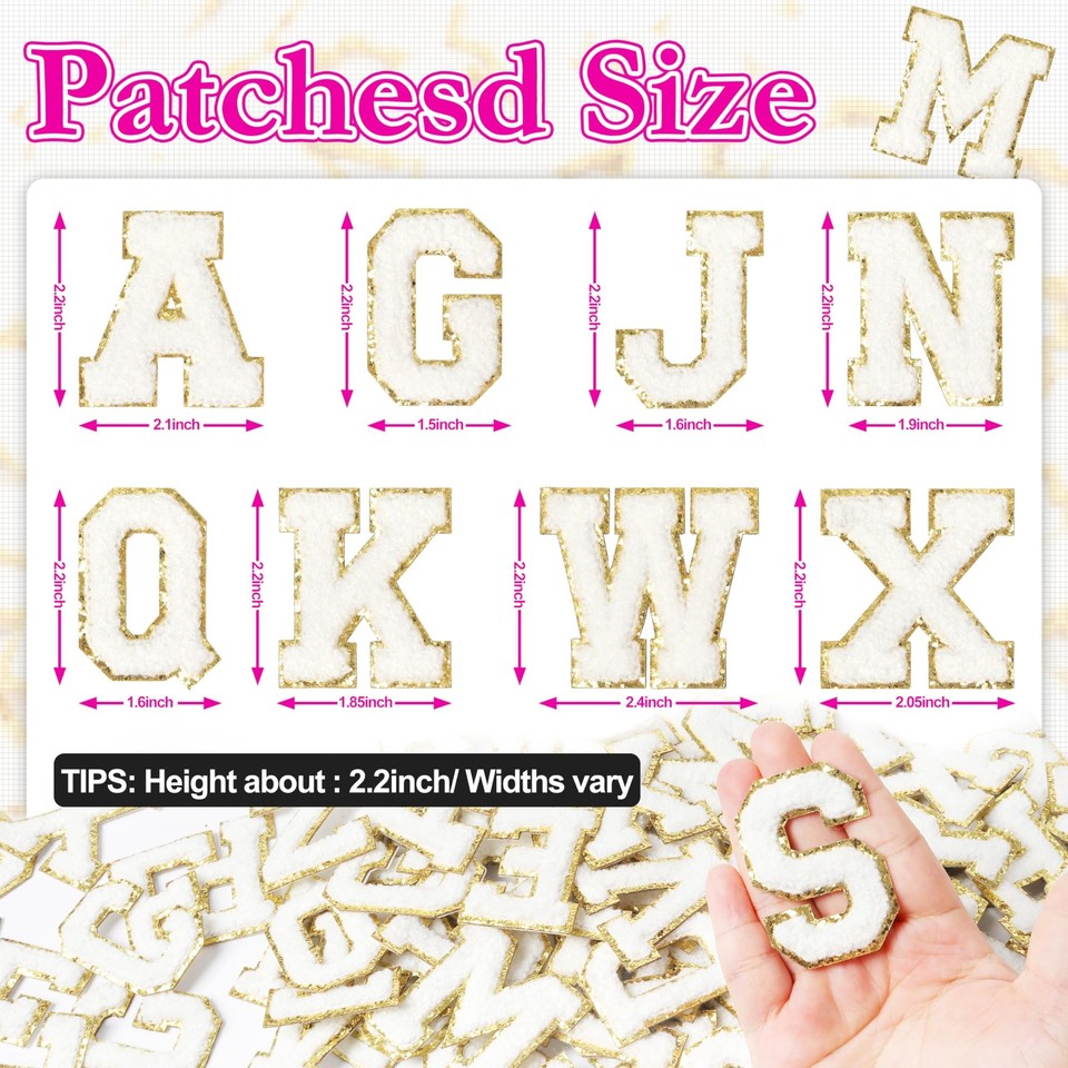 Self-Adhesive Chenille Letters Patches: 104PCS White Preppy Letter ...