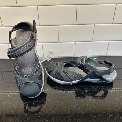 Merrell Women Size 7 Azura Wrap Grey Black Mary Jane Closed Toe Sandals ...