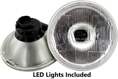 1 PAIR 7" ROUND H6024/H6017 H4 CONVERSION HEADLIGHT + H4 LED WHITE ...