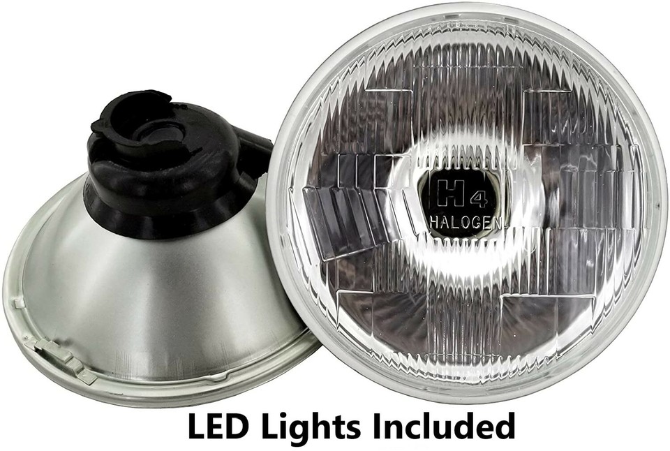 1 PAIR 7" ROUND H6024/H6017 H4 CONVERSION HEADLIGHT + H4 LED WHITE ...