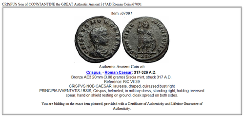 CRISPUS Son of CONSTANTINE the GREAT Authentic Ancient 317AD Roman Coin ...