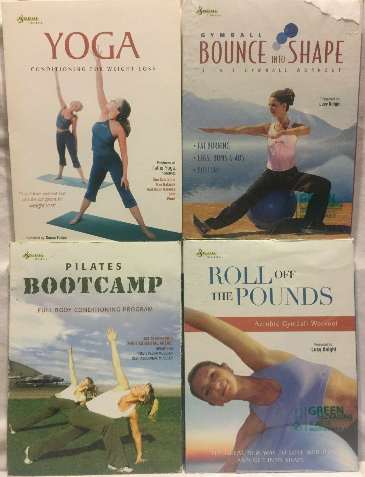 4 Bodhi Lifestyle workout DVD lot Pilates Bootcamp Gymball bounce into ...