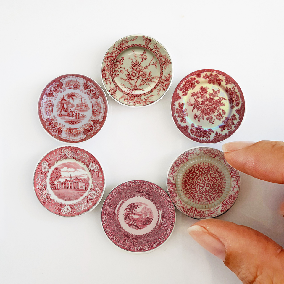Handmade Miniature Ceramic Plates Red Willow Vintage Dollhouse Kitchen ...