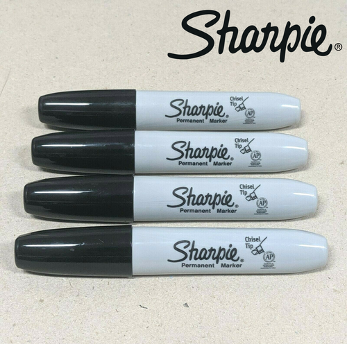 4 x Sharpie Permanent Marker Broad Chisel Tip 2mm 5mm Black 38201 ...
