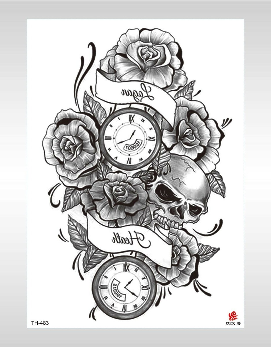Skull Wedding Tattoos Wedding Favors Black Skull Rose Clock Large