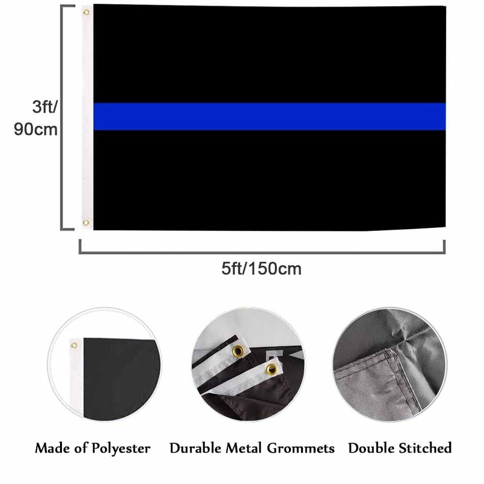 Thin Blue Line Flag 3x5 ft Black Blue Stripe Simple Police Flag Double ...