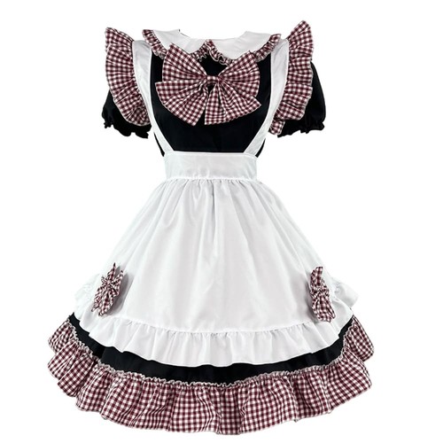 [Fuline] Maid Costume, Maid Cosplay, Cute Checkered Maid Costume Set ...