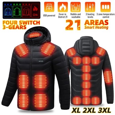 21 Zones Electric Heated Jacket Winter Warm USB Women Men Heating Coat ...